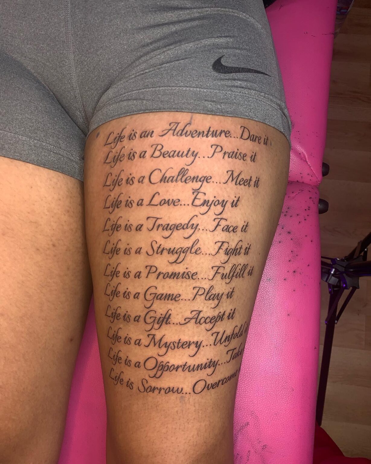 23 Cute Script Thigh Tattoo Ideas | ThriveNaija