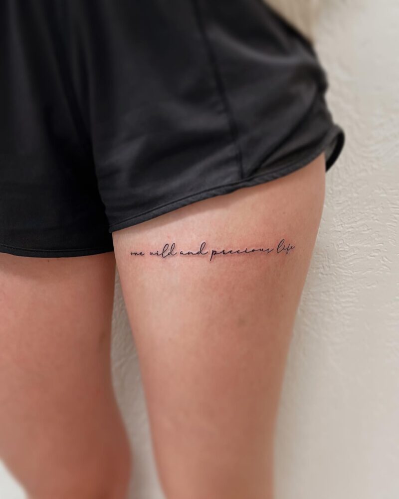 23 Cute Script Thigh Tattoo Ideas | ThriveNaija