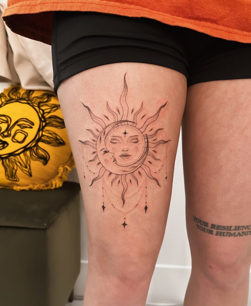 23 Cute Script Thigh Tattoo Ideas | ThriveNaija