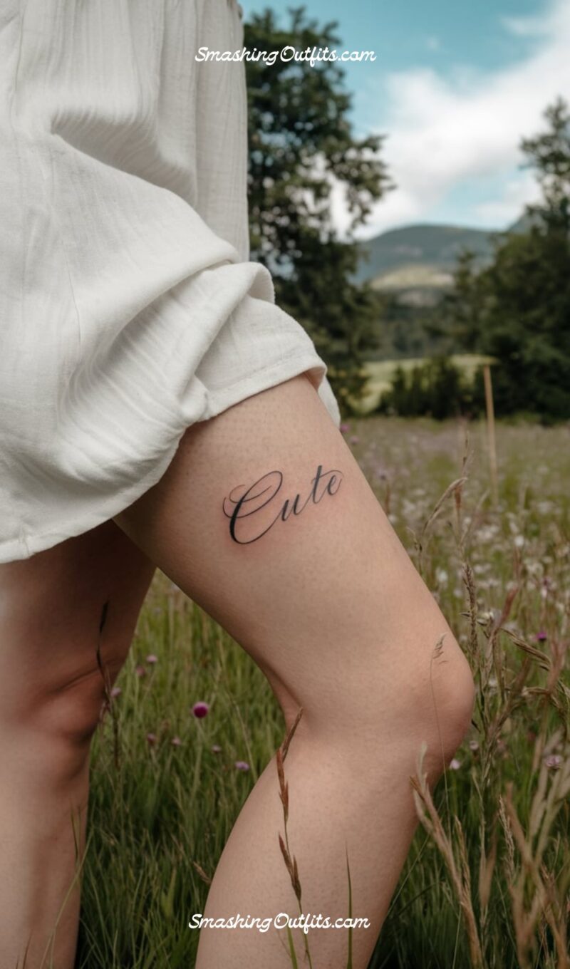 23 Cute Script Thigh Tattoo Ideas | ThriveNaija