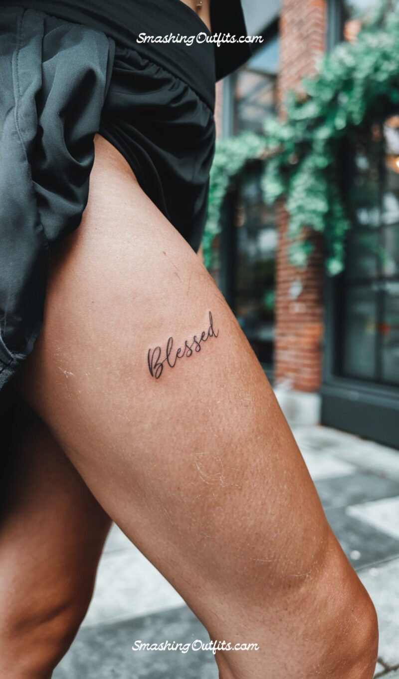 23 Cute Script Thigh Tattoo Ideas | ThriveNaija