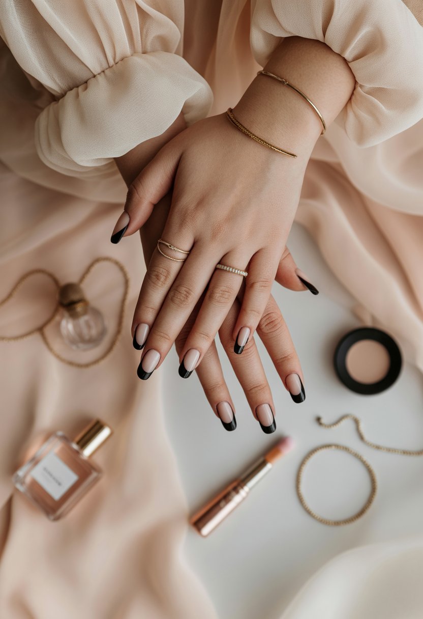 19 Lovely Black French Tip Nails Designs | ThriveNaija